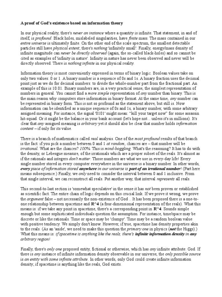 A Proof of God's Existence Based On Information Theory | PDF | Real ...