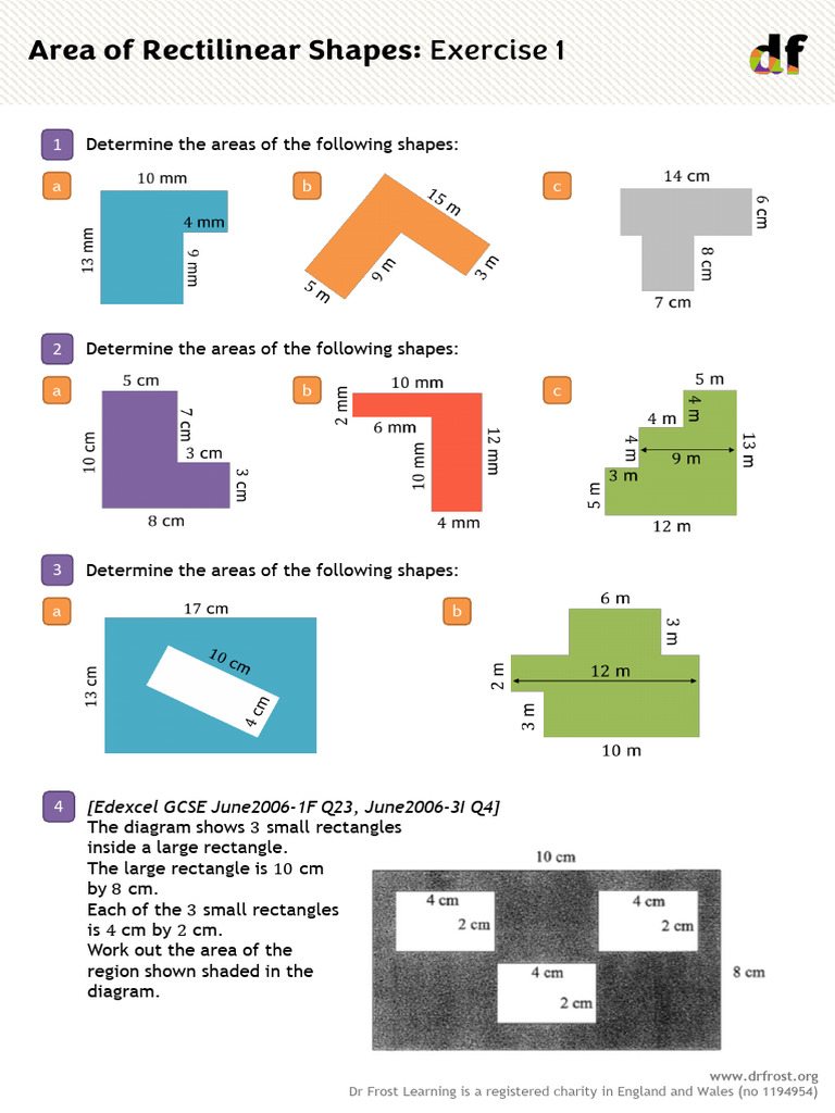 Area of Rectilinear Shapes - Exercise 1 | PDF