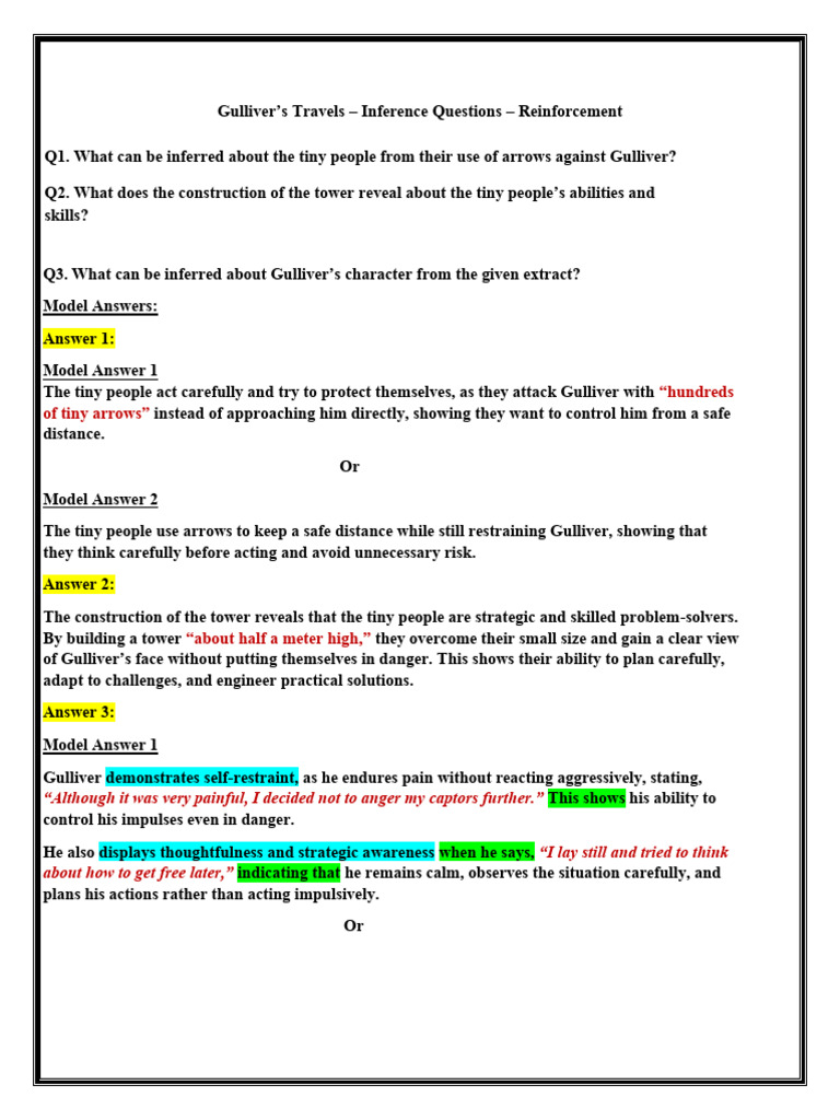 Gullivers Travels Inference Questions | PDF