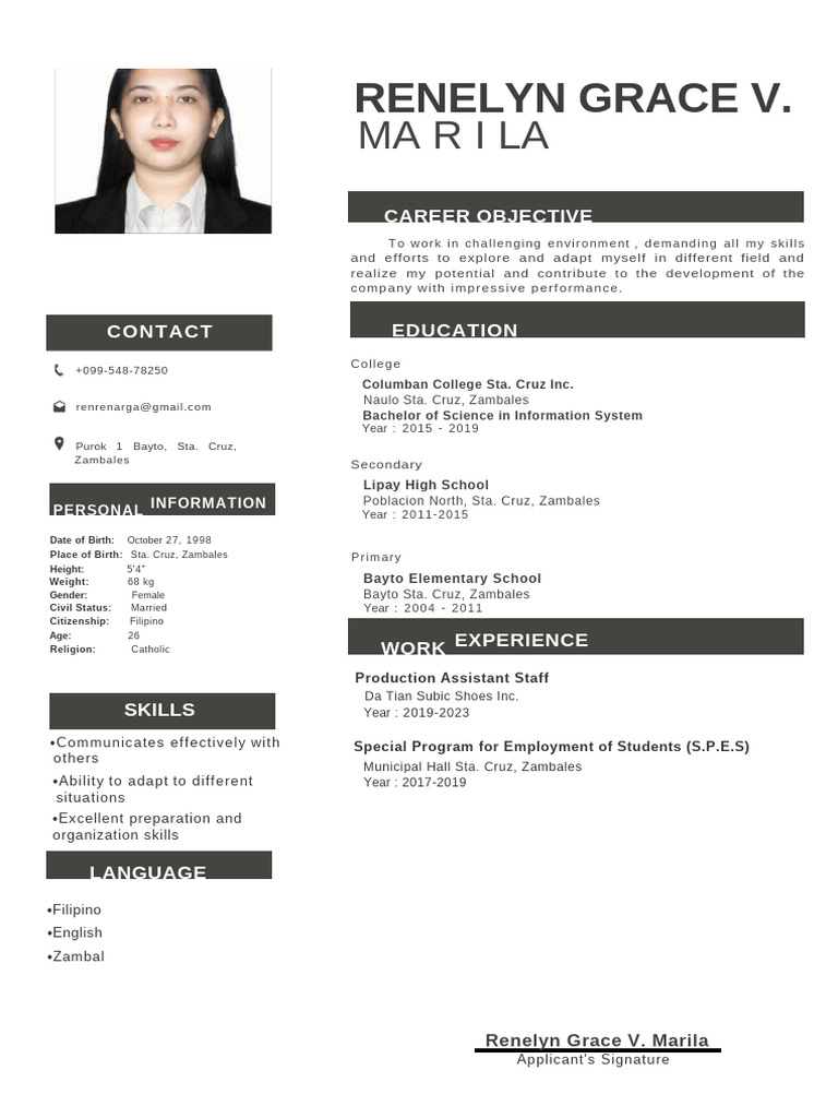 Renelyn Grace Resume Word | PDF