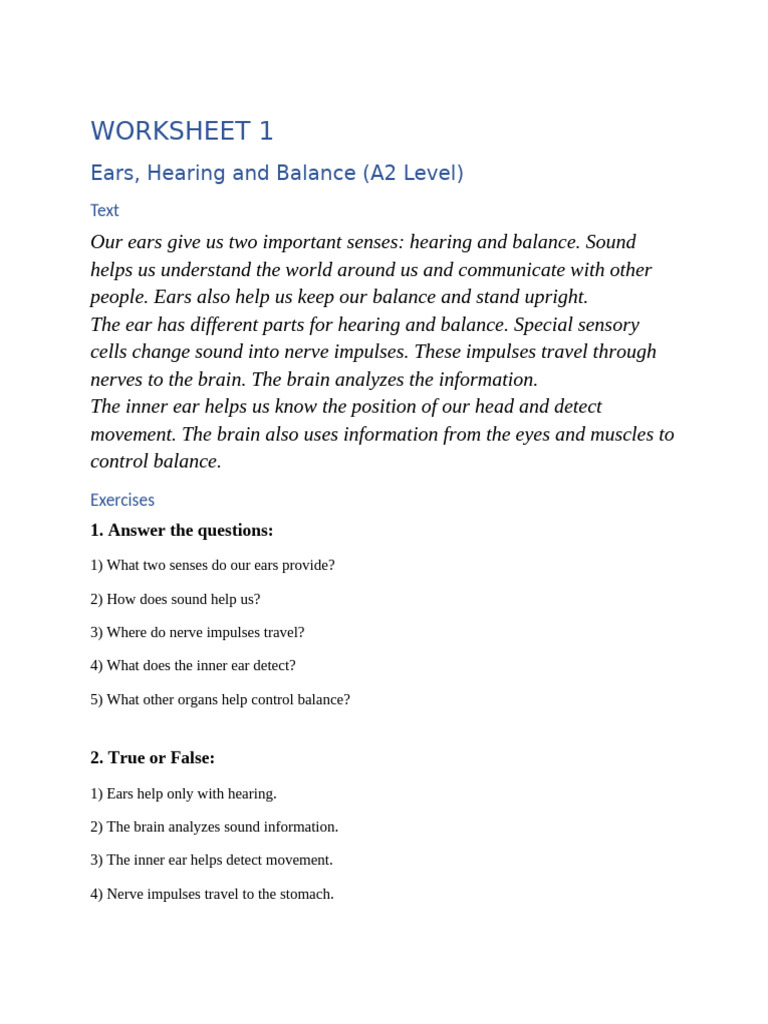 Ears, Hearing and Balance | PDF | Ear | Hearing