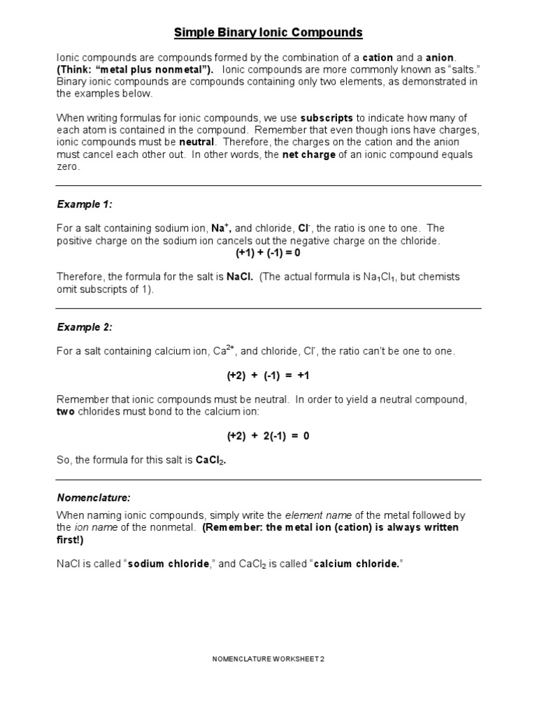 Binary Ionic Compounds Nomenclature Guide | PDF