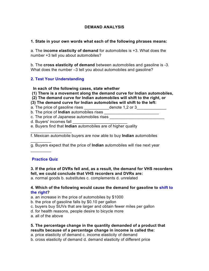 Demand Analysis Practise Questions | Demand | Price Elasticity Of Demand