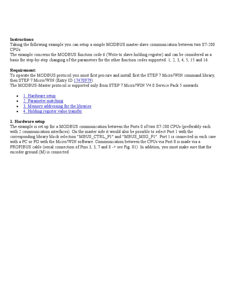 MODBUS Setup for S7-200 CPUs | PDF | Pointer (Computer Programming) | Parameter (Computer ...