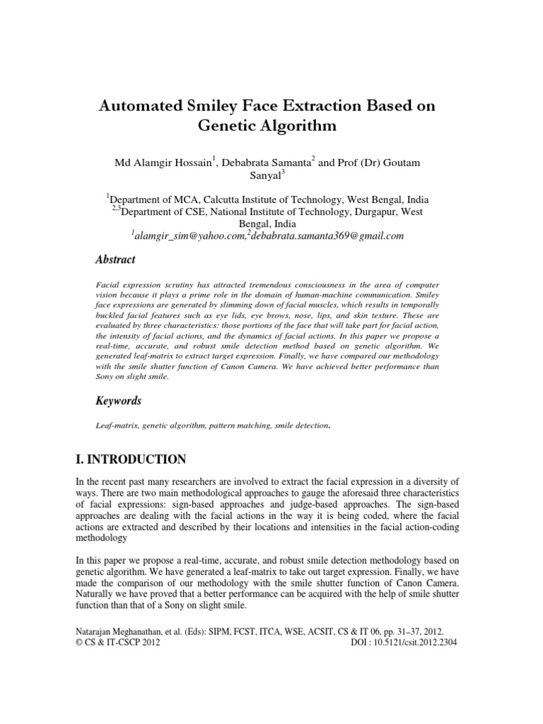 Automated Smiley Face Extraction Based On Genetic Algorithm | PDF | Algorithms | Genetic Algorithm