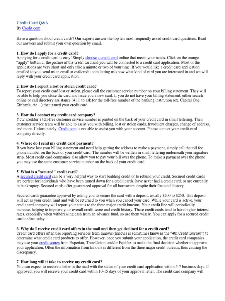 A Comprehensive Guide to Common Credit Card Questions | PDF | Credit ...