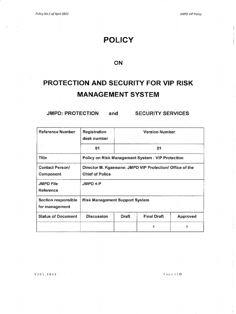 Protection Security VIP Risk Management Policy | PDF