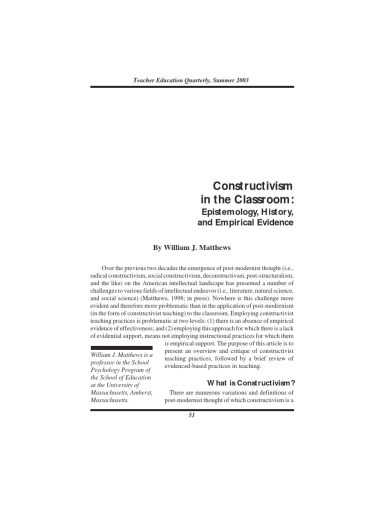 Constructivism in The Classroom:: Epistemology, History, and Empirical Evidence | Download Free ...