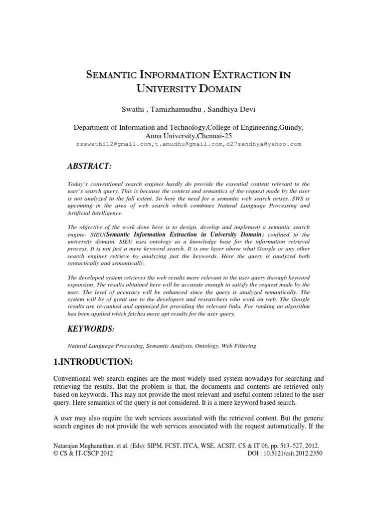 Semantic Information Extraction in University Domain | PDF | Information Retrieval | Parsing