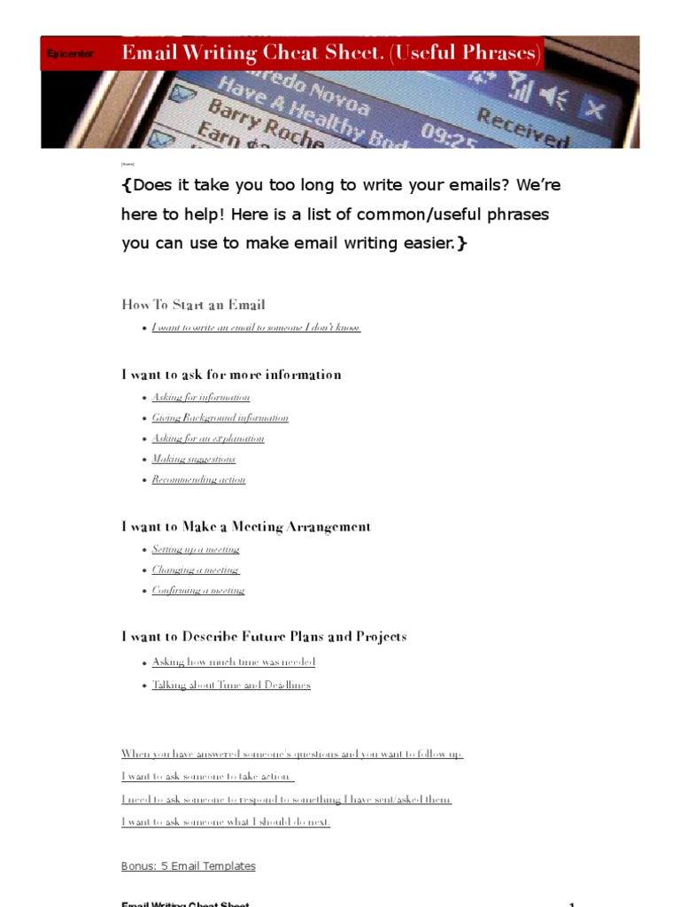 Email Writing Cheat Sheet. (Useful Phrases) : (Does It Take You Too ...
