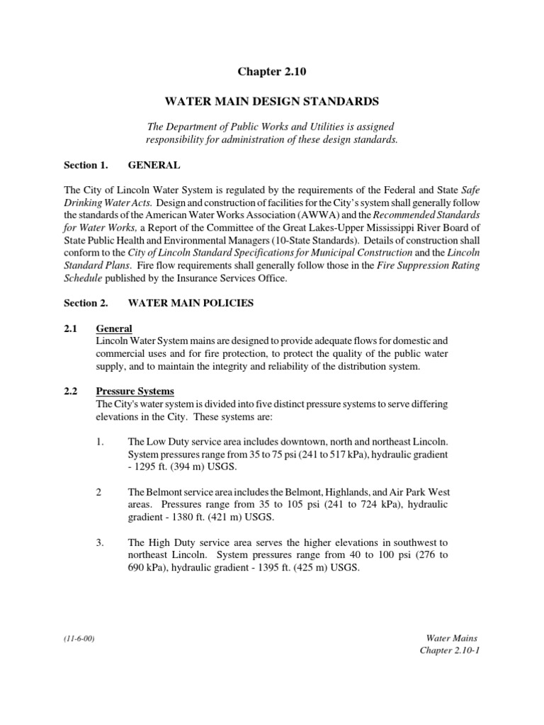 Water Main Design Standards Chapter | PDF