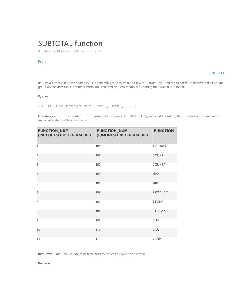 Excel SUBTOTAL Function | Download Free PDF | Microsoft Excel | Software Excel SUBTOTAL Function | Download Free PDF | Microsoft Excel | Software