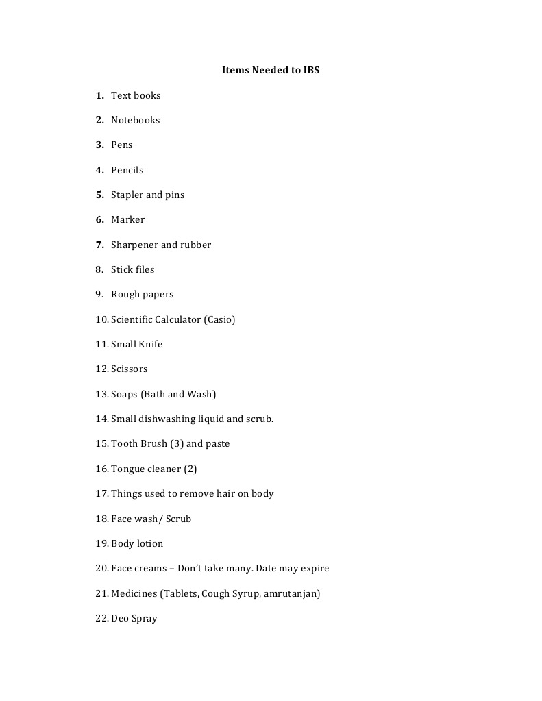 Items Needed To IBS | PDF