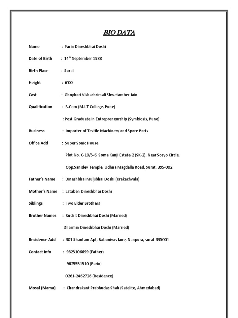 Bio Data | PDF