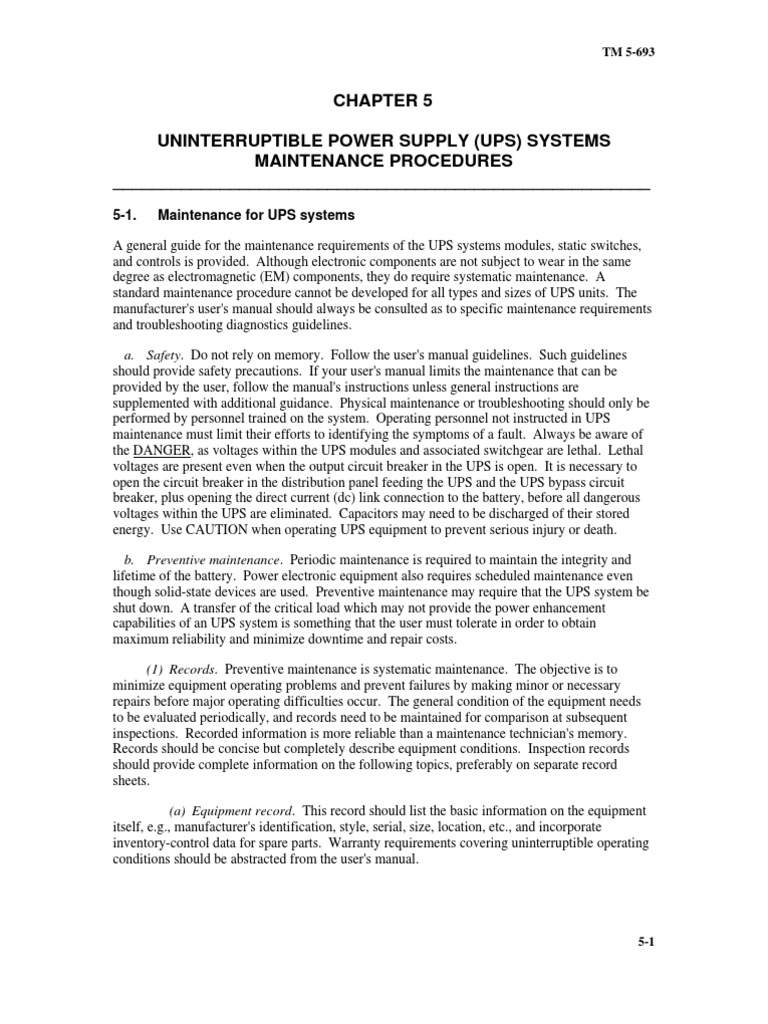 Uninterruptible Power Supply (Ups) Systems Maintenance Procedures ...