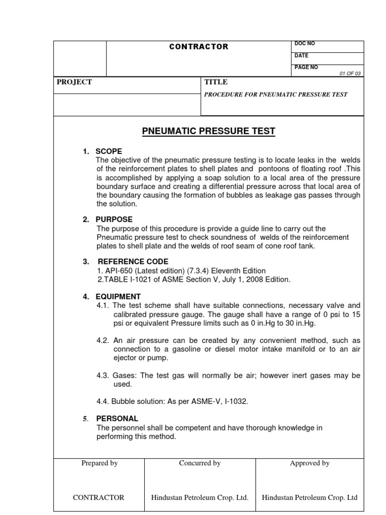6) Pneumatic Pressure Test | PDF | Pressure | Welding