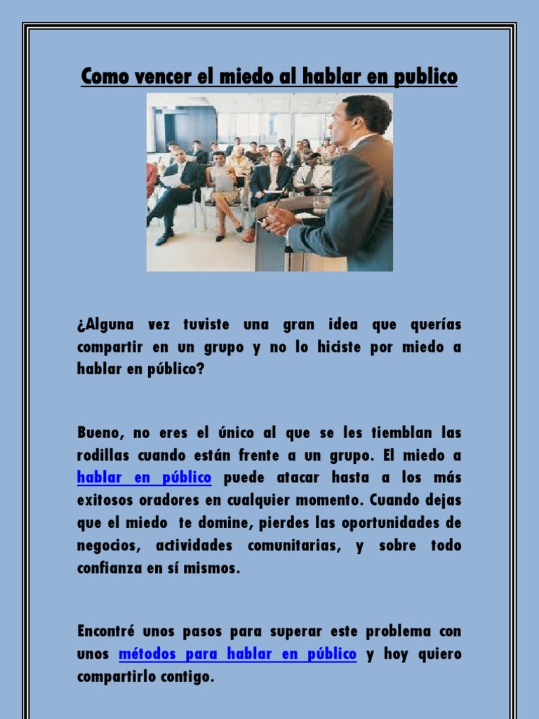 Como Vencer El Miedo Al Hablar En Publico Pdf Información