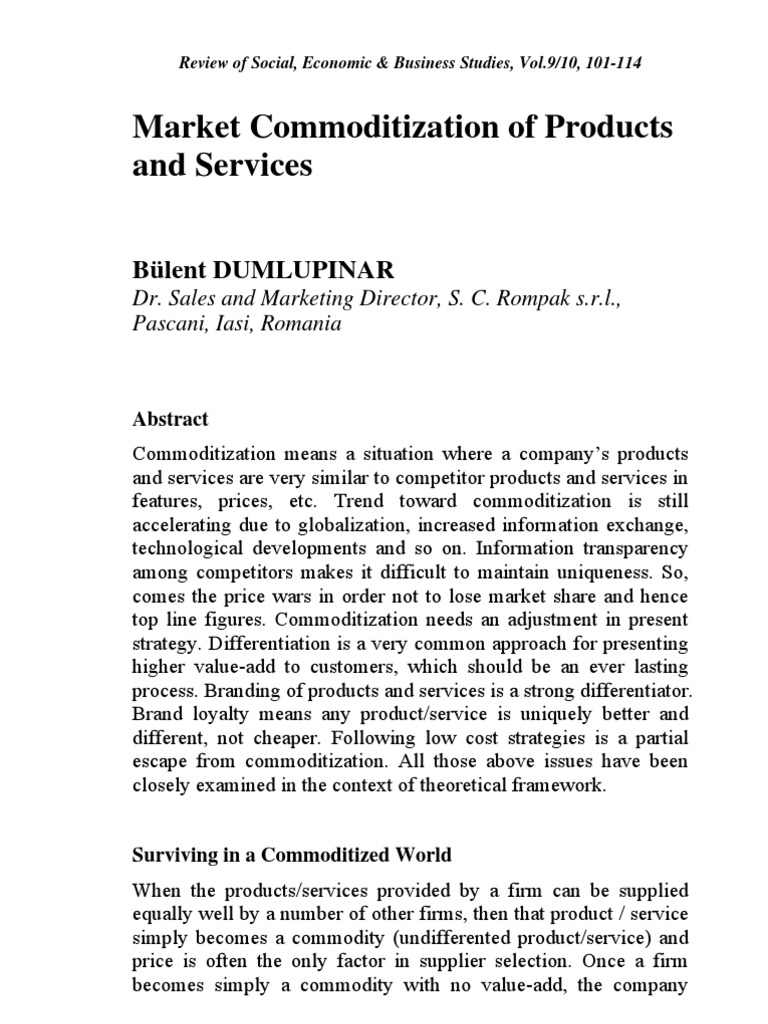 Surviving the Threat of Commoditization: Strategies for Maintaining ...