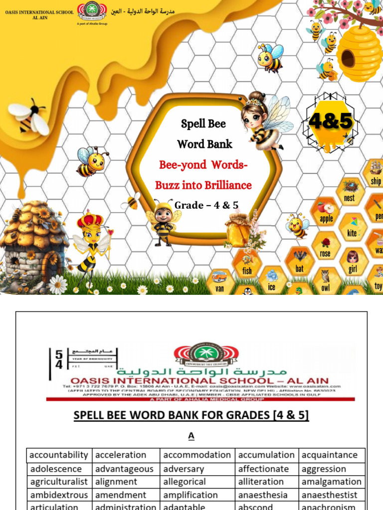 Spell Bee Word Bank GRADE 4 - Bee - Yond Words Grades - 2025 | PDF