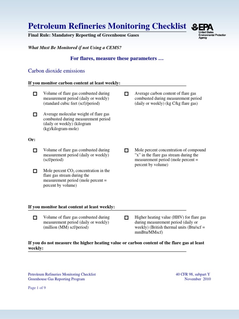 Petroleum Refineries Monitoring Checklist: Carbon Dioxide Emissions ...