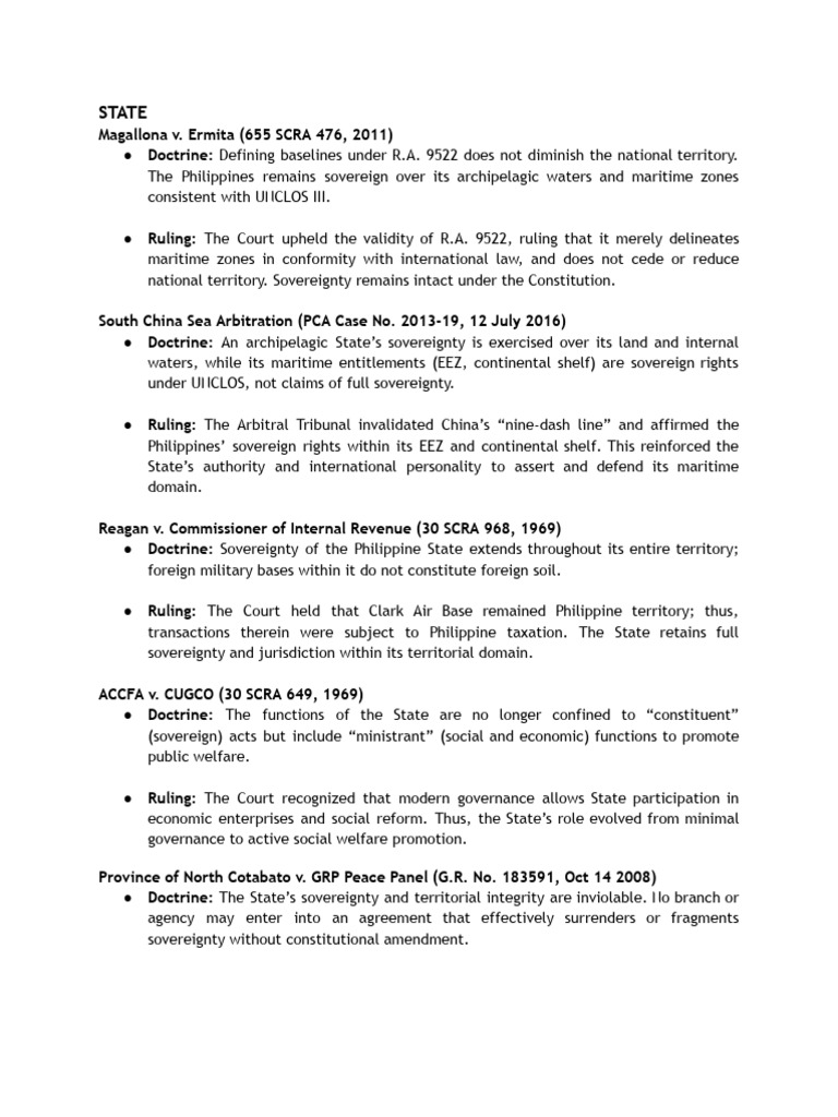Consti Landmark Cases | PDF | Territorial Waters | Sovereign Immunity
