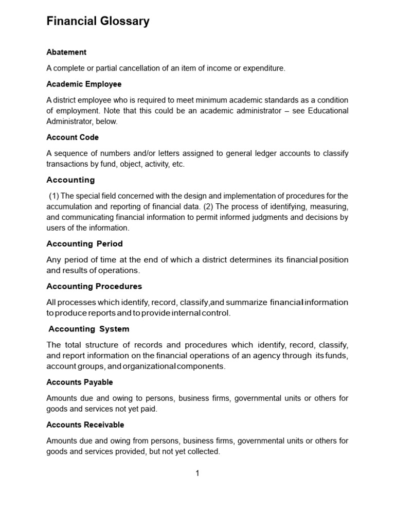 Financial Glossary | PDF | Cost Of Living | Expense