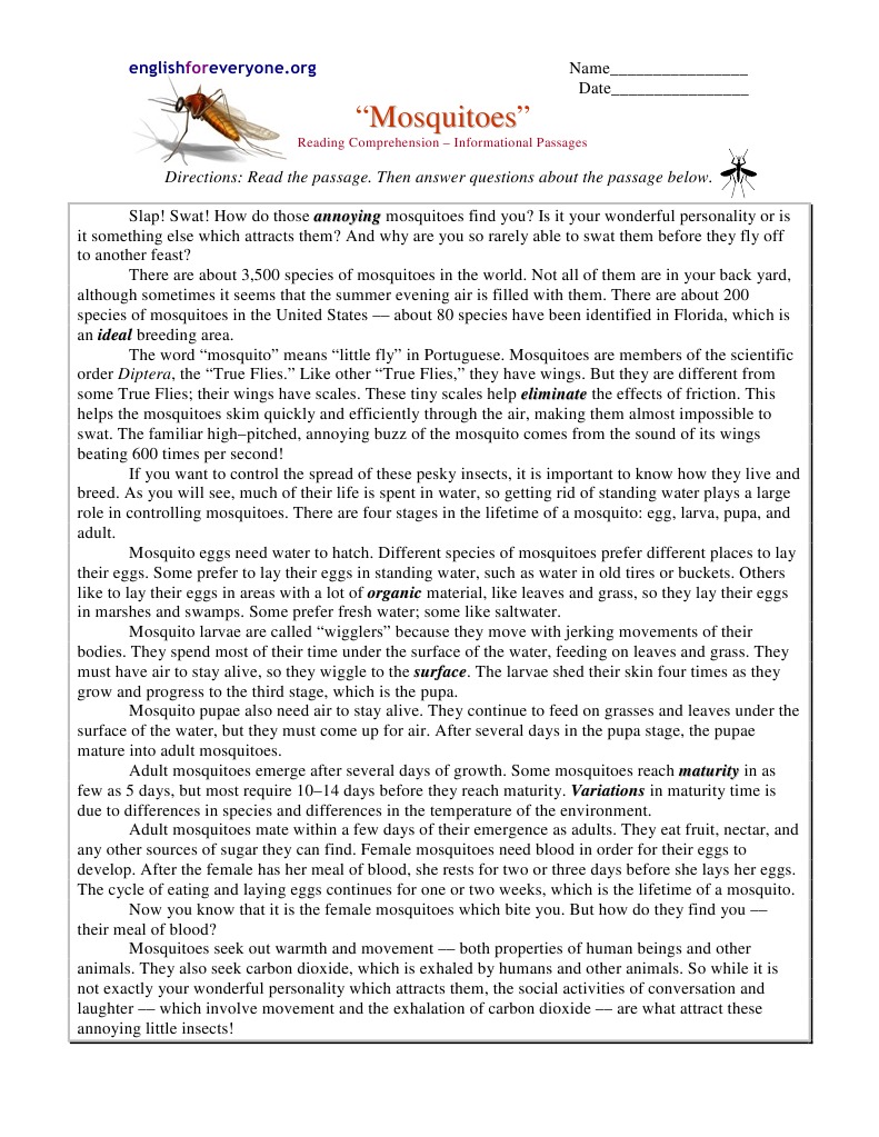 Informational Passages RC - Mosquitoes | PDF