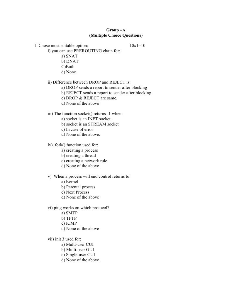 Group - A (Multiple Choice Questions) | PDF | Port (Computer Networking ...