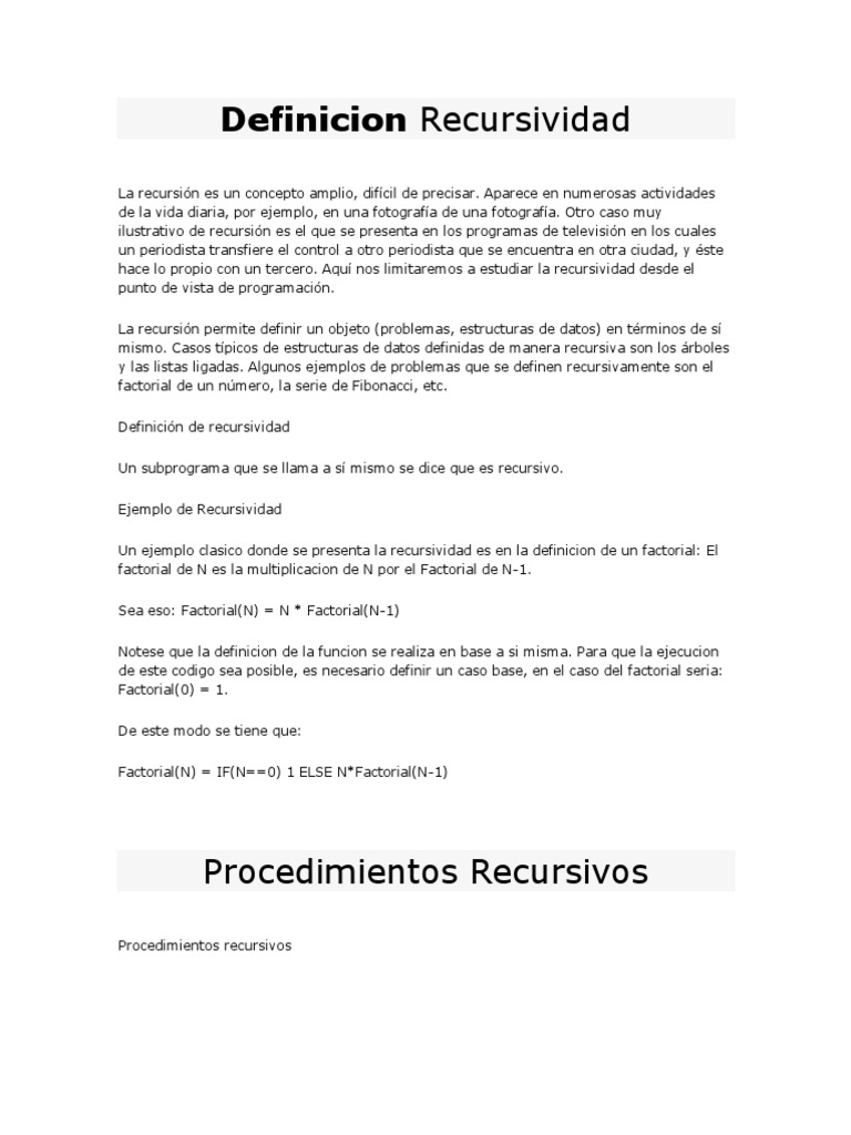 Definición y Ejemplos de Recursividad | PDF | Recursividad | Algoritmos