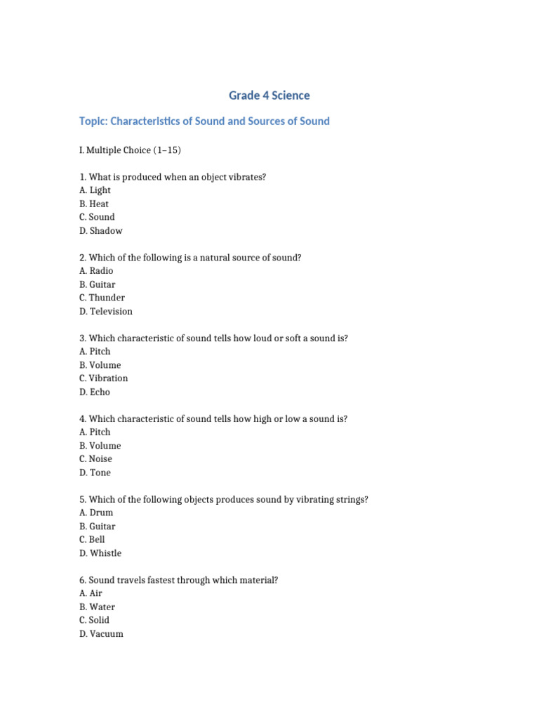 Grade 4 Science Characteristics of Sound | PDF | Sound | String Instruments