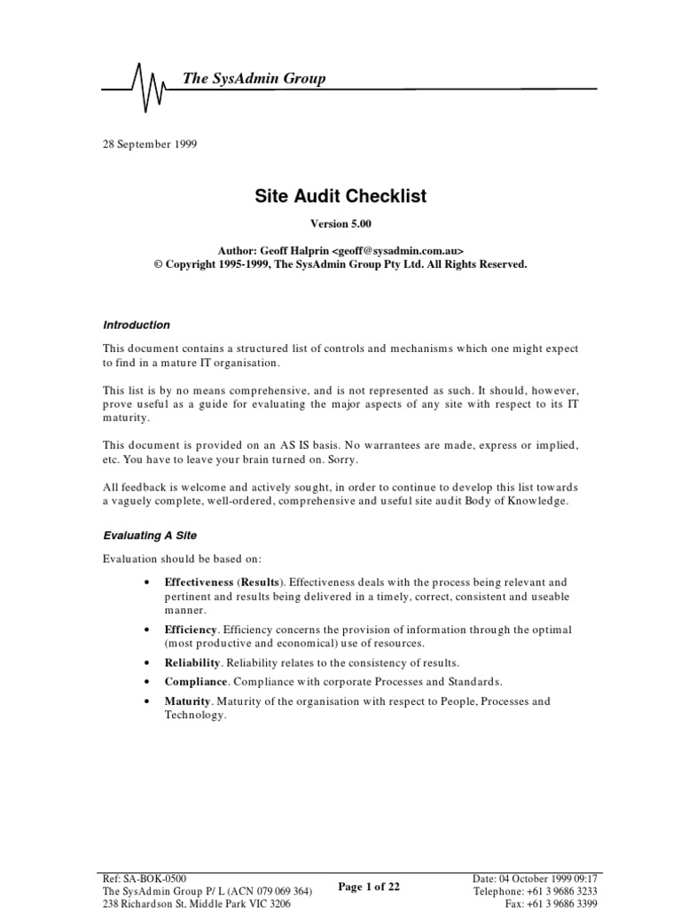 Network Audit Checklist | Information Security | Computer Network