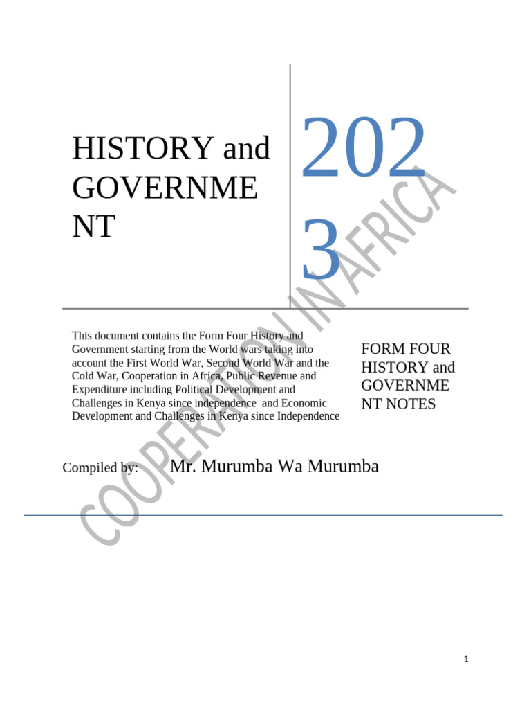 Form Four History Notes Kolanya Boys-1 - 102140-1-2 | PDF | Cost Of ...
