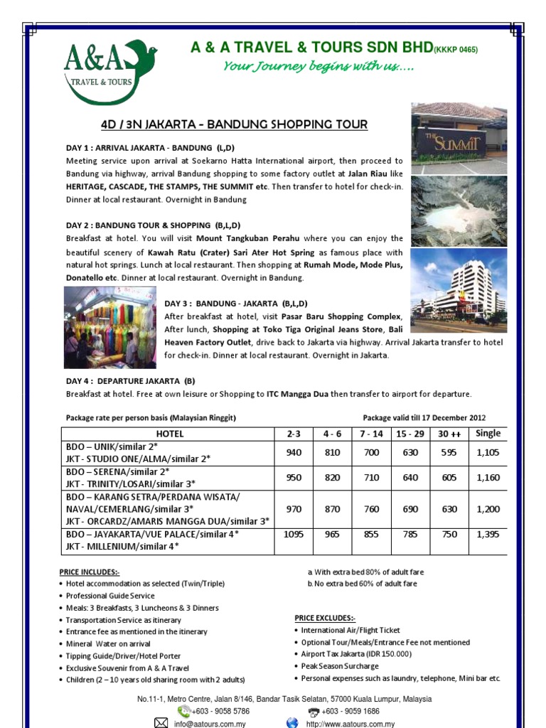 4D3N Jakarta Bandung Shopping Tour | PDF | Jakarta | Hotel