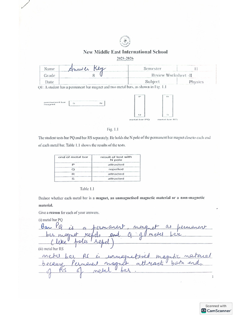 Grade 8 Physics Review 2 Answer Key 25-2 | PDF