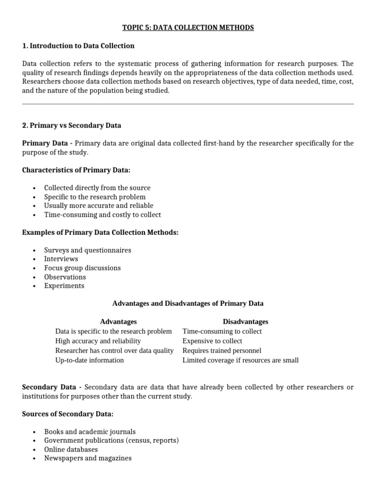 Topic 5 Data Collection Methods | PDF | Focus Group | Experiment