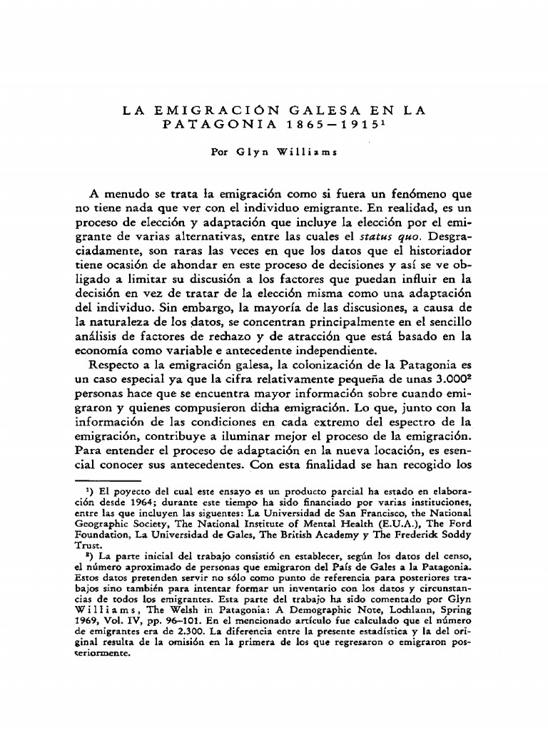 Williams 2021 La Emigración Galesa A La Patagonia 1865 1915 | PDF ...