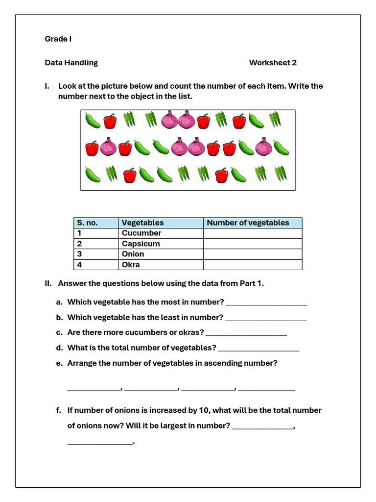 Grade I Lesson 15 Data Handling Worksheet 2 | PDF