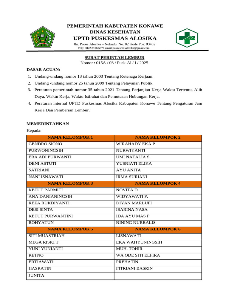 Surat Perintah Lembur | PDF