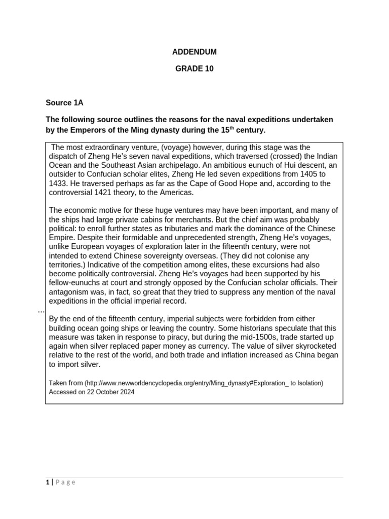 Grade 10 Sba Task 1 - Addendum | PDF