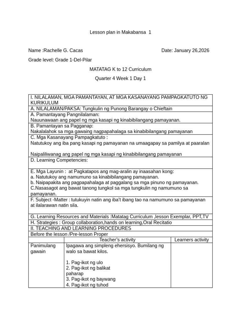 Lesson Plan Makabansa Q4 Week 8 Day 1 | PDF