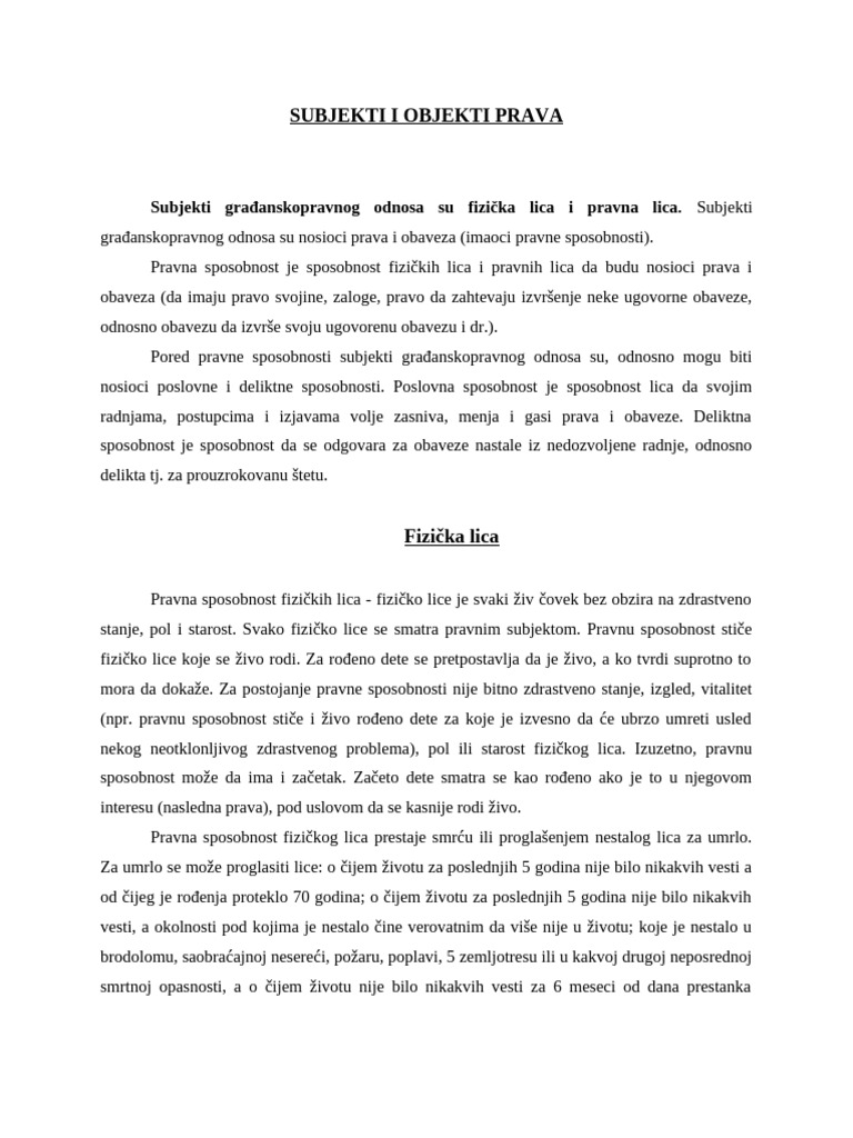 Subjekti I Objekti U Pravu | PDF