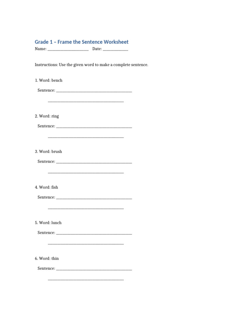 Grade1 Frame Sentences Worksheet | PDF