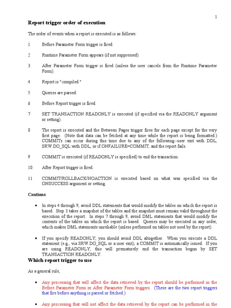 Report Trigger Order of Execution: Cautions | PDF | Parameter (Computer Programming) | Pl/Sql