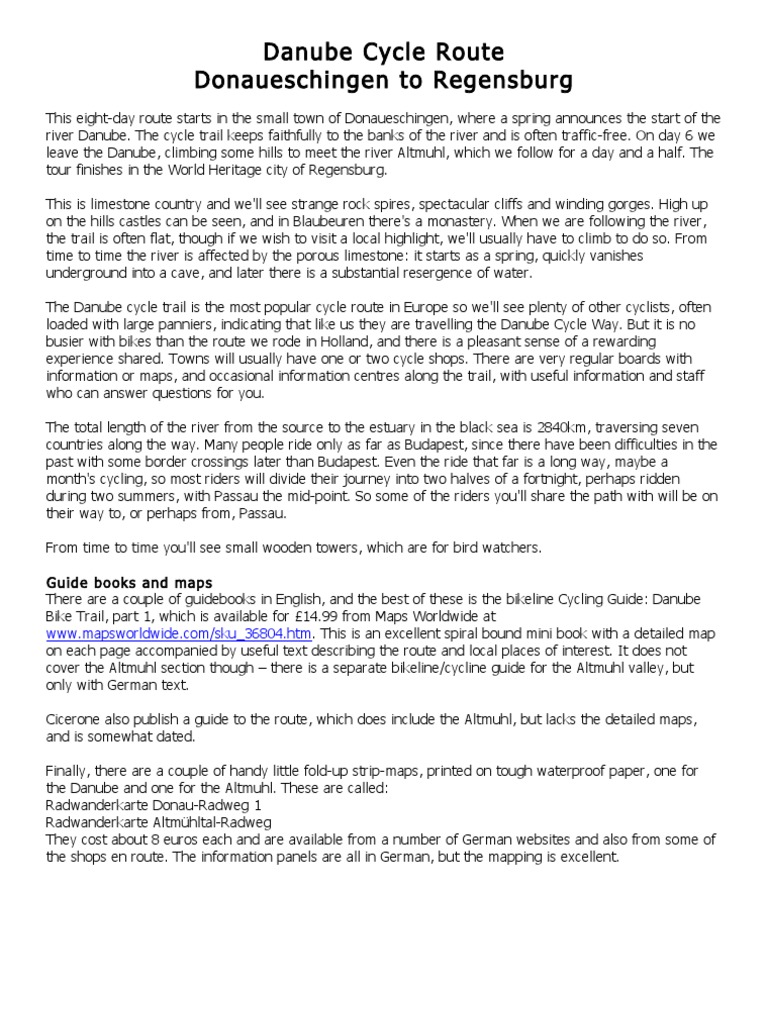 Cycle Along the Danube River Trail from Donaueschingen to Regensburg ...