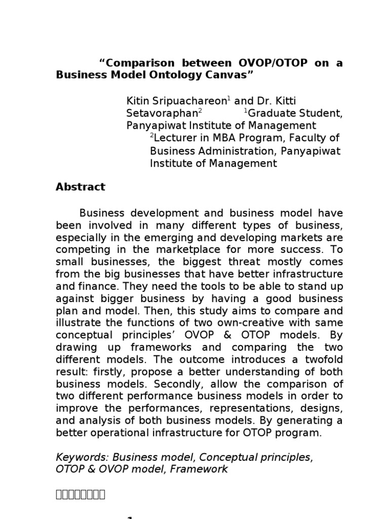 A Comparison Between OVOP and OTOP on a Business Model Ontology Canvas