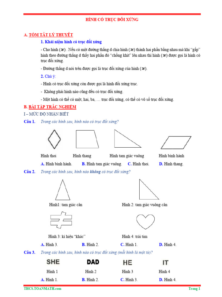 Trac Nghiem Hinh Co Truc Doi Xung-1-7 | PDF