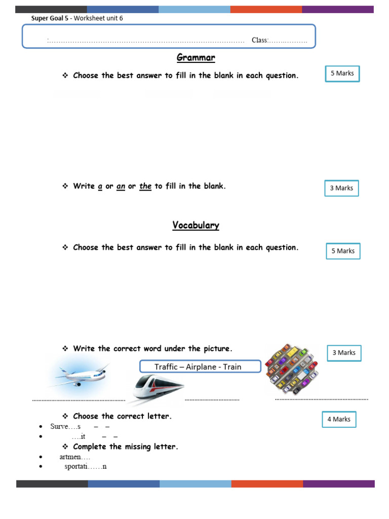 Super Goal 5 - Worksheet Unit 6 | PDF