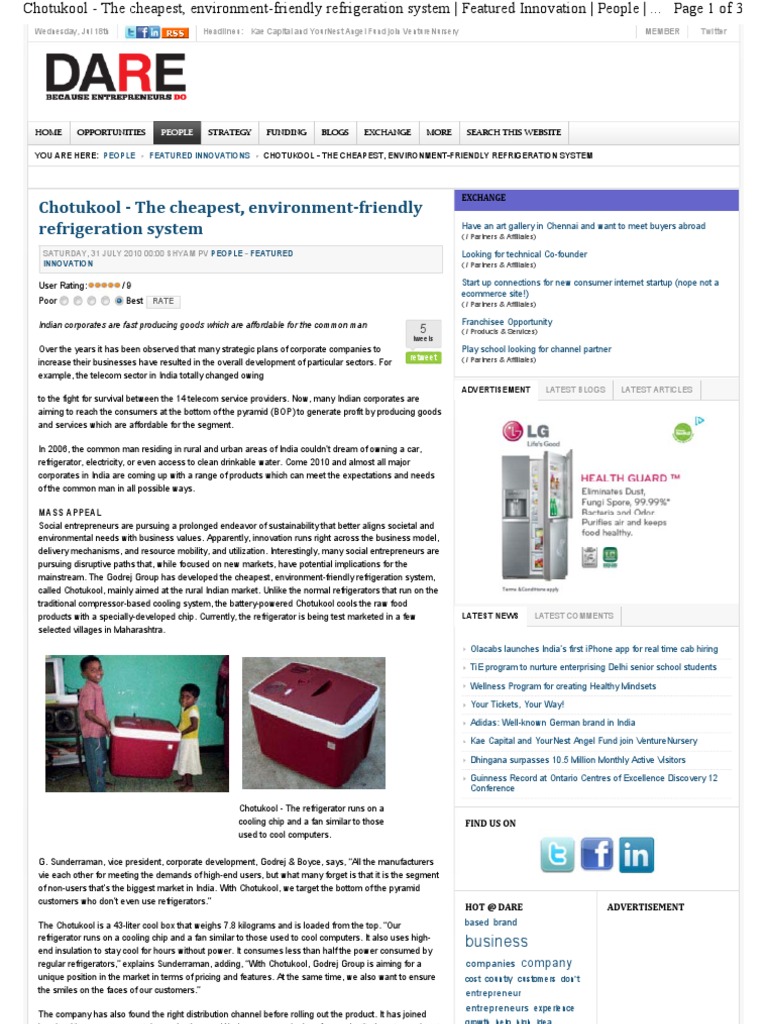Chotukool The Cheapest Environment Friendly Refrigeration System ...