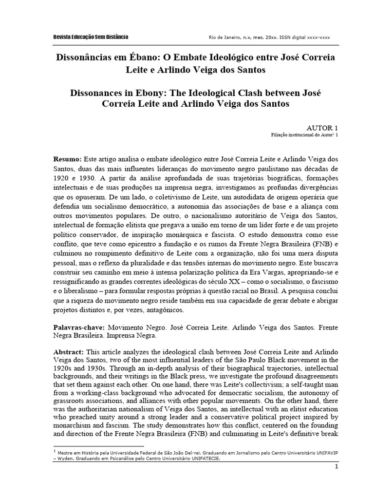 Dissonâncias em Ébano - O Embate Ideológico Entre José Correia Leite e ...