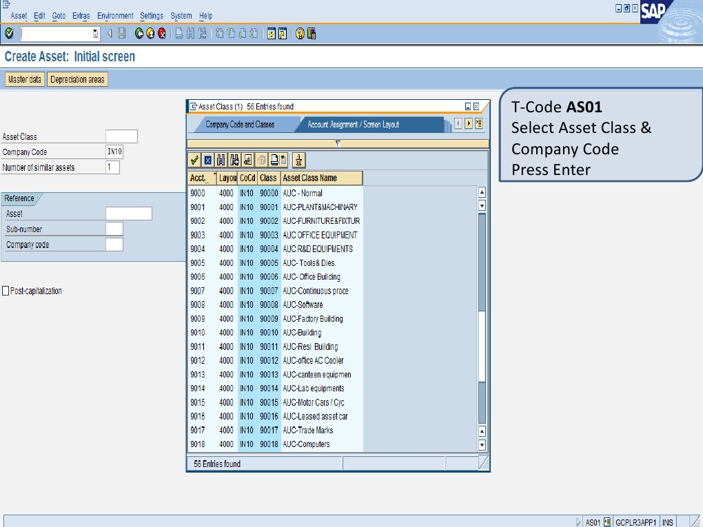 T-Code AS01 Select Asset Class & Company Code Press Enter | PDF